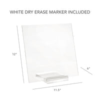 Clear Acrylic 12"x12" Dry Erase Board with 5"x 6"x 0.79" Base, Includes ...