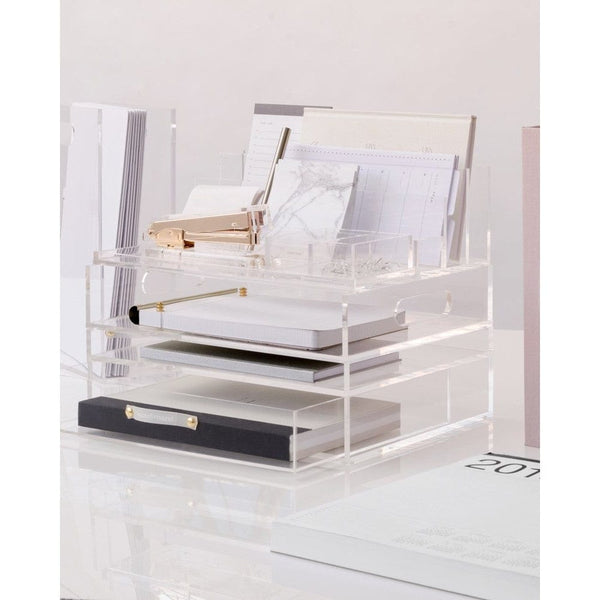 Clear Acrylic 4 Compartment Desk Organizer, 12.5" x 5.5" x 4 (31382 ...