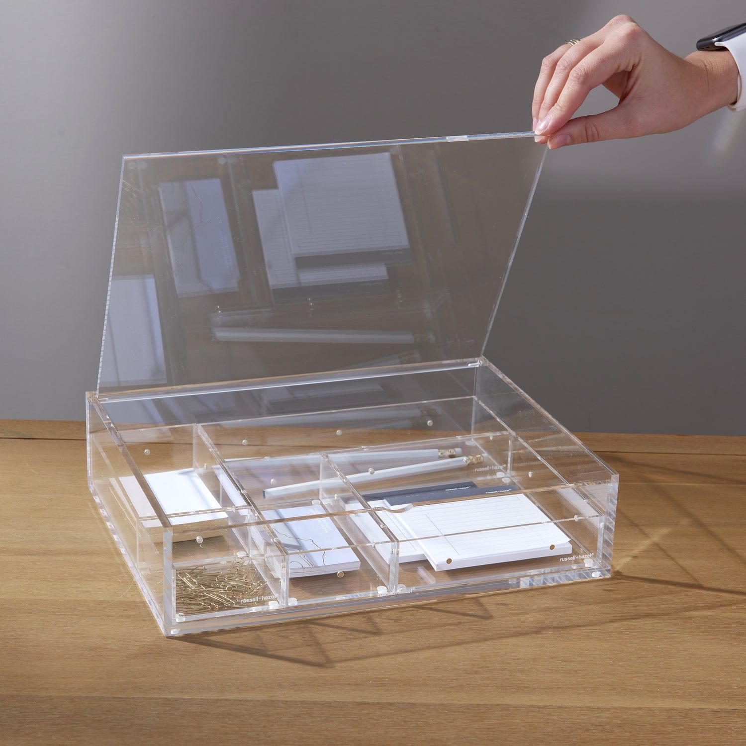 Clear Acrylic Flip Box - Large 9.5" x 12.5" x 3" (98148) | russell+hazel