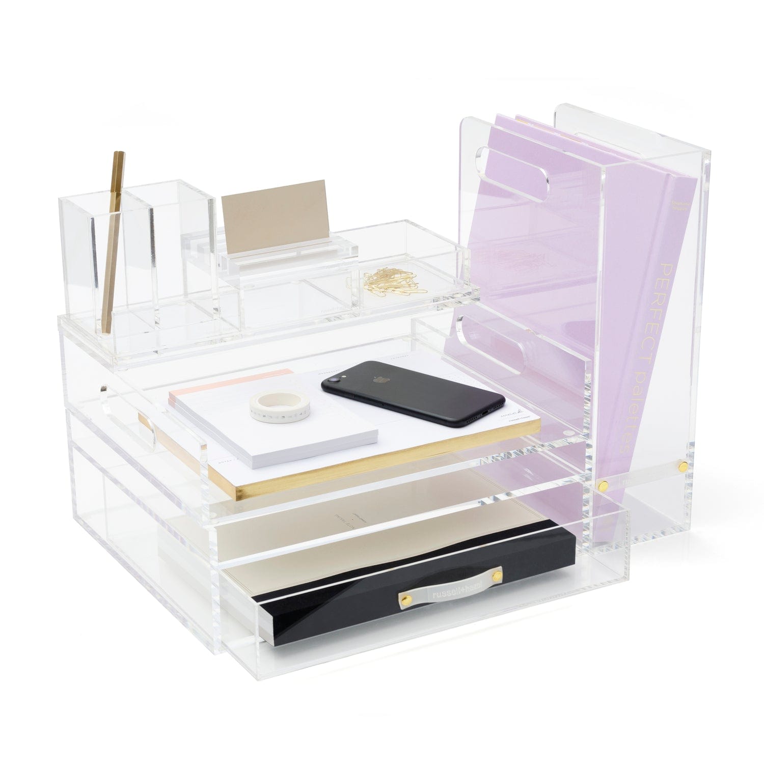 Clear Acrylic Stackable Side Loading Letter Tray + Storage Drawer, 12.5 ...