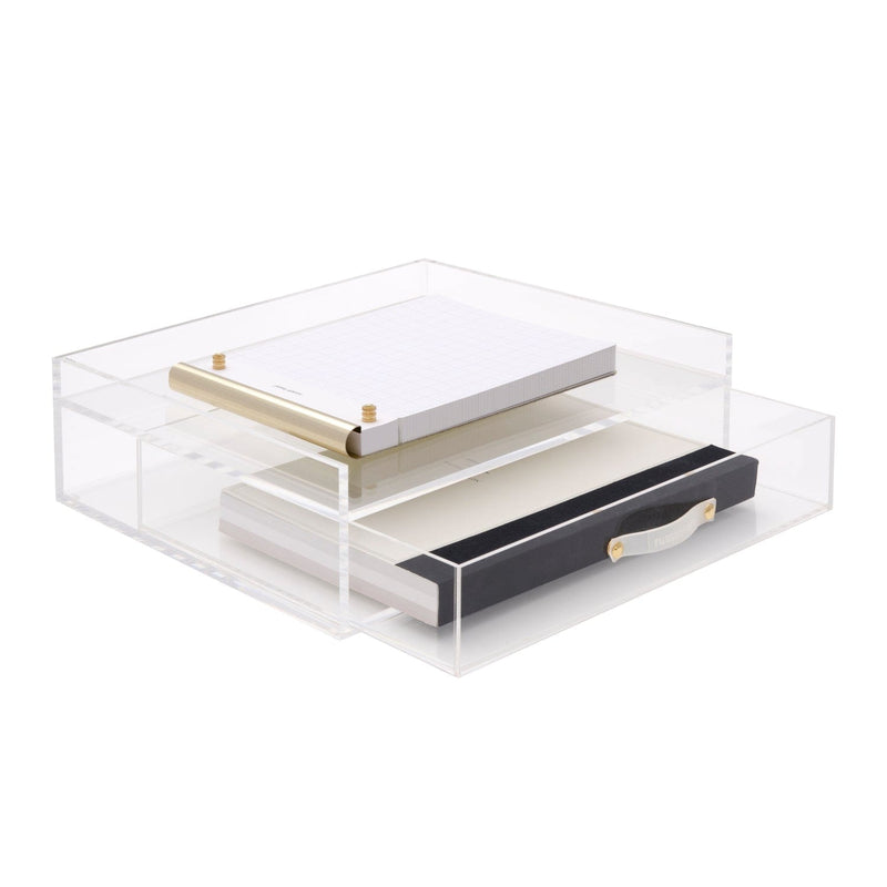 Clear Acrylic Stackable Side Loading Letter Tray + Storage Drawer, 12.5 ...