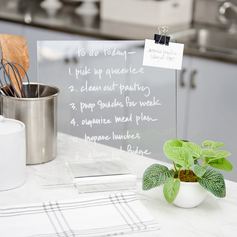 Clear Acrylic 12"x12" Dry Erase Board with 5"x 6"x 0.79" Base, Includes ...