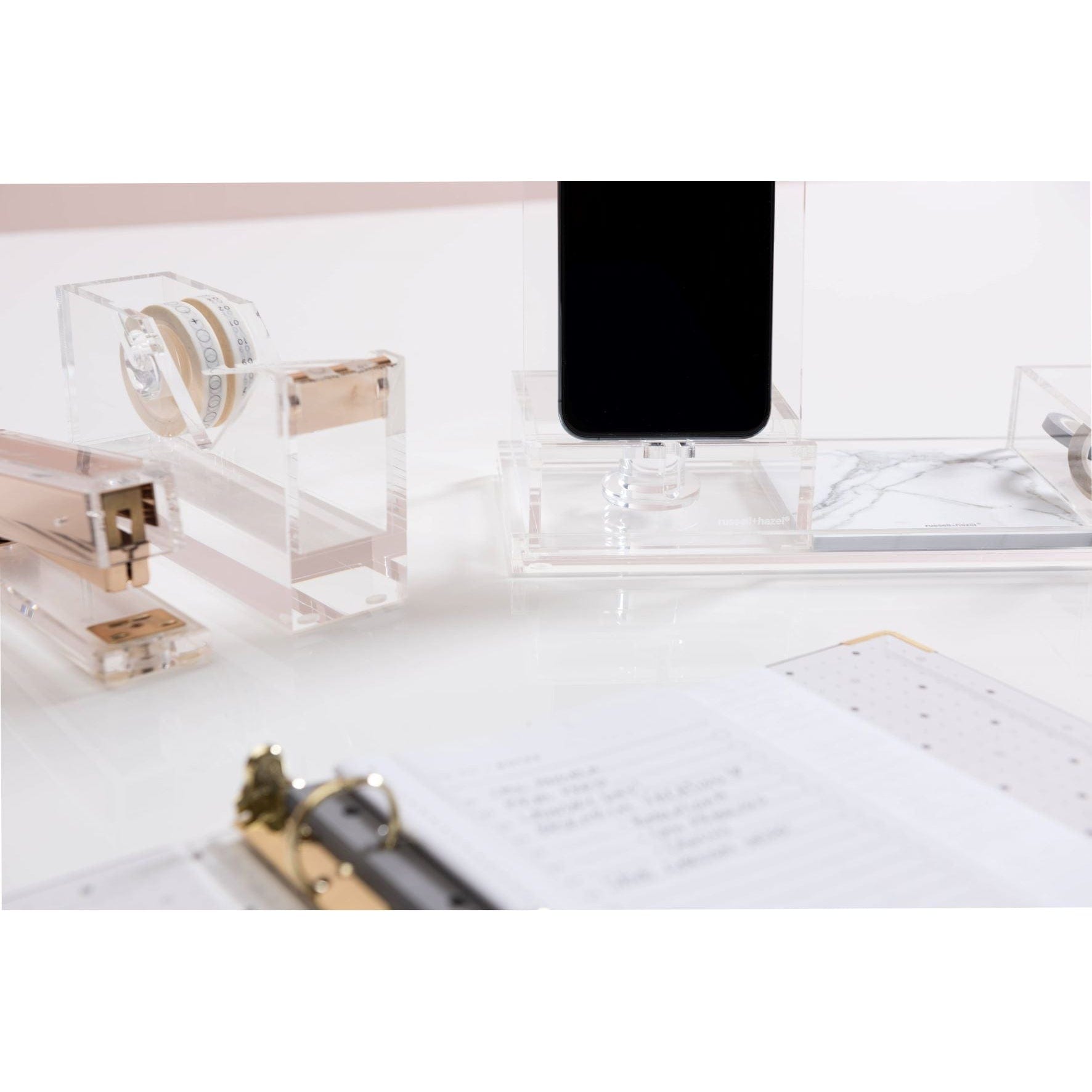 Clear Acrylic Universal Phone Stand with Charging Cord Manager, 4" x 4 ...