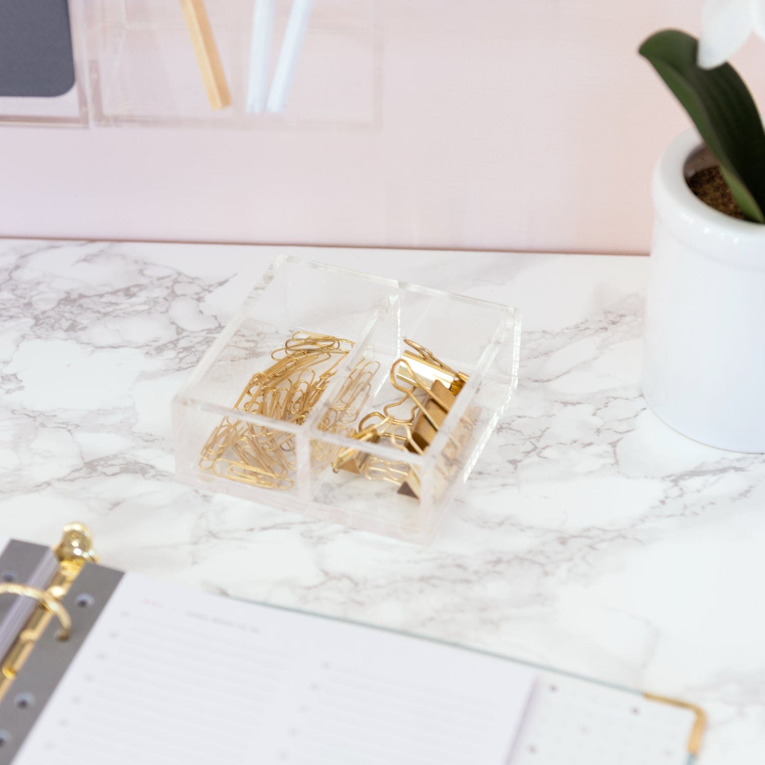 Clear Acrylic Stackable 2 Compartment Accessory Box, 4" x 4" x 1.5 ...