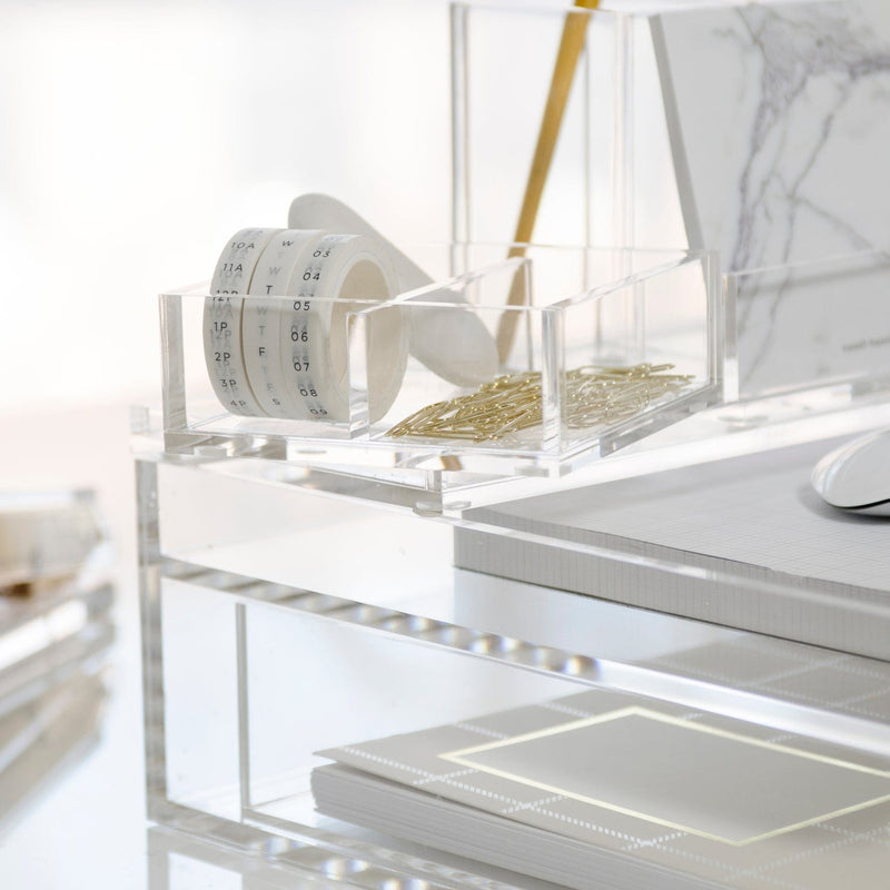 Clear Acrylic Stackable 2 Compartment Accessory Box, 4" x 4" x 1.5 ...