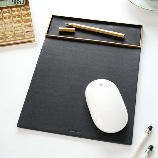 Vegan Leather Mouse Pad with Pen Compartment, 7.75" x 11", Black (43107 ...