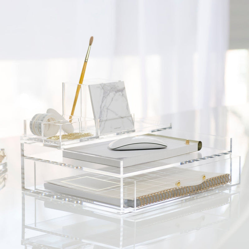 Clear Acrylic Stackable Desk Tray, 4" x 12" (31381) | russell+hazel